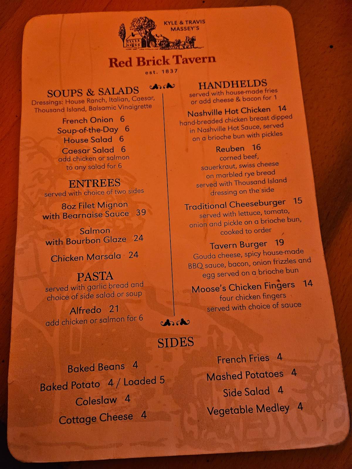 Menu at Red Brick Tavern pub & bar, London, Cumberland St