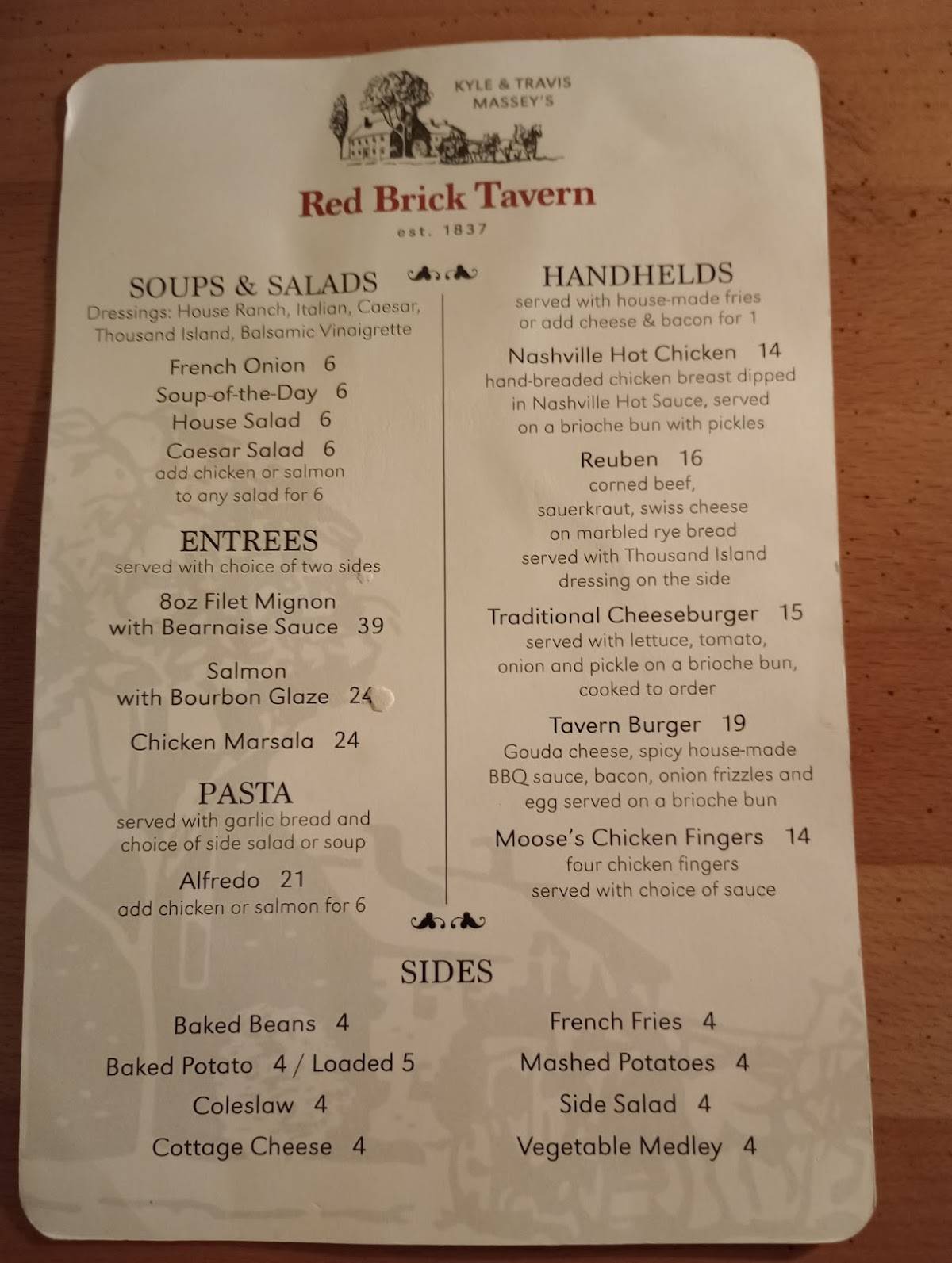 Menu at Red Brick Tavern pub & bar, London, Cumberland St