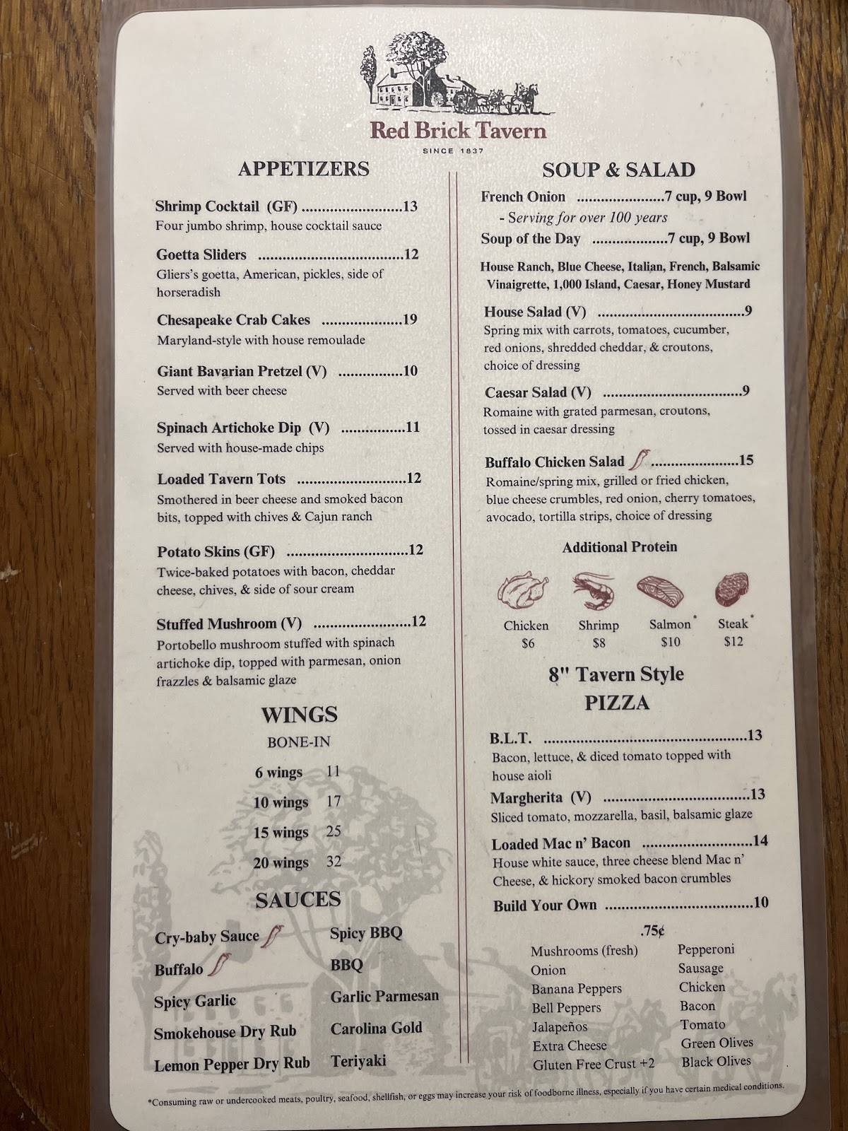 Menu at Red Brick Tavern pub & bar, London, Cumberland St