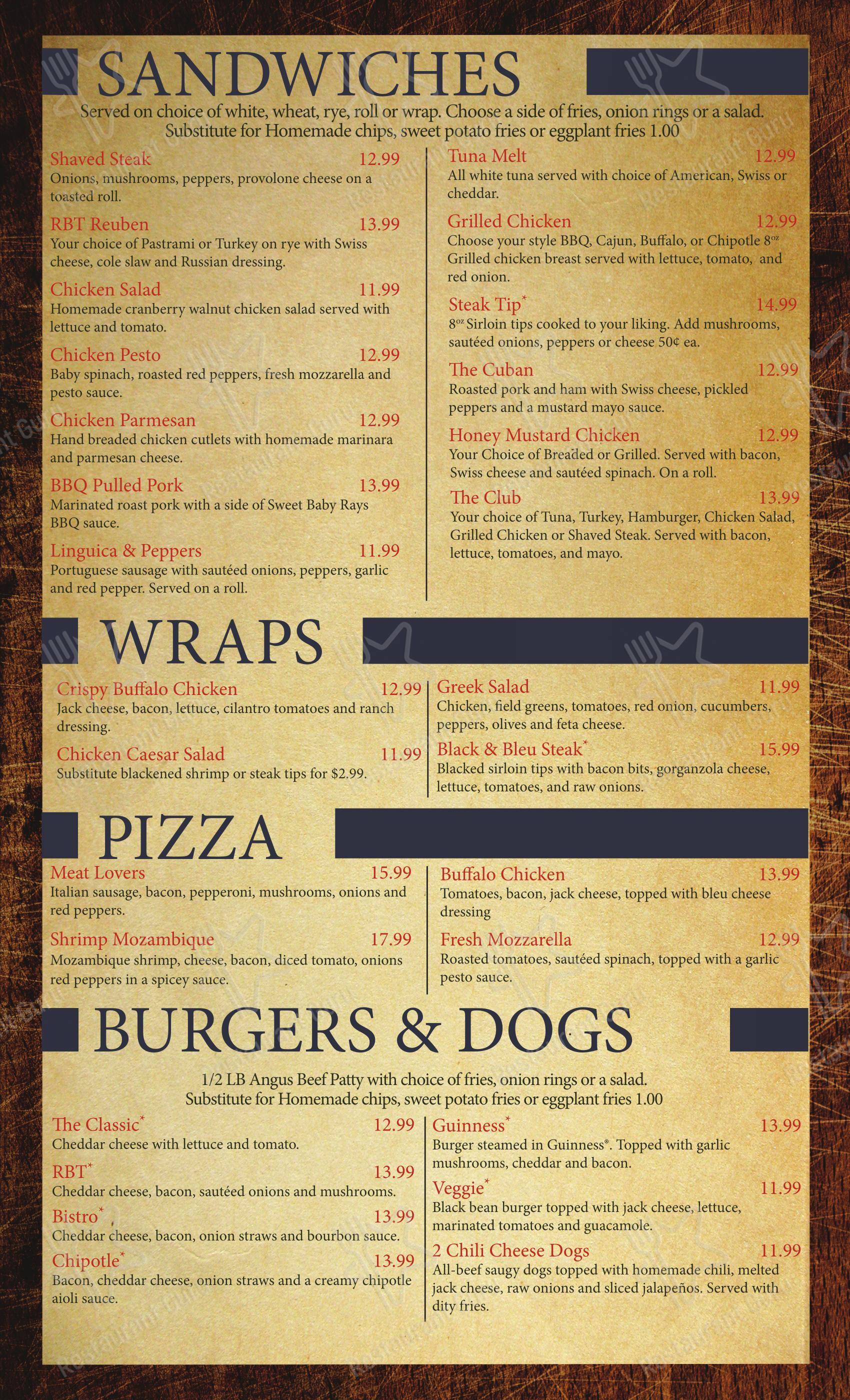 Menu at Red Bridge Tavern pub & bar, East Providence