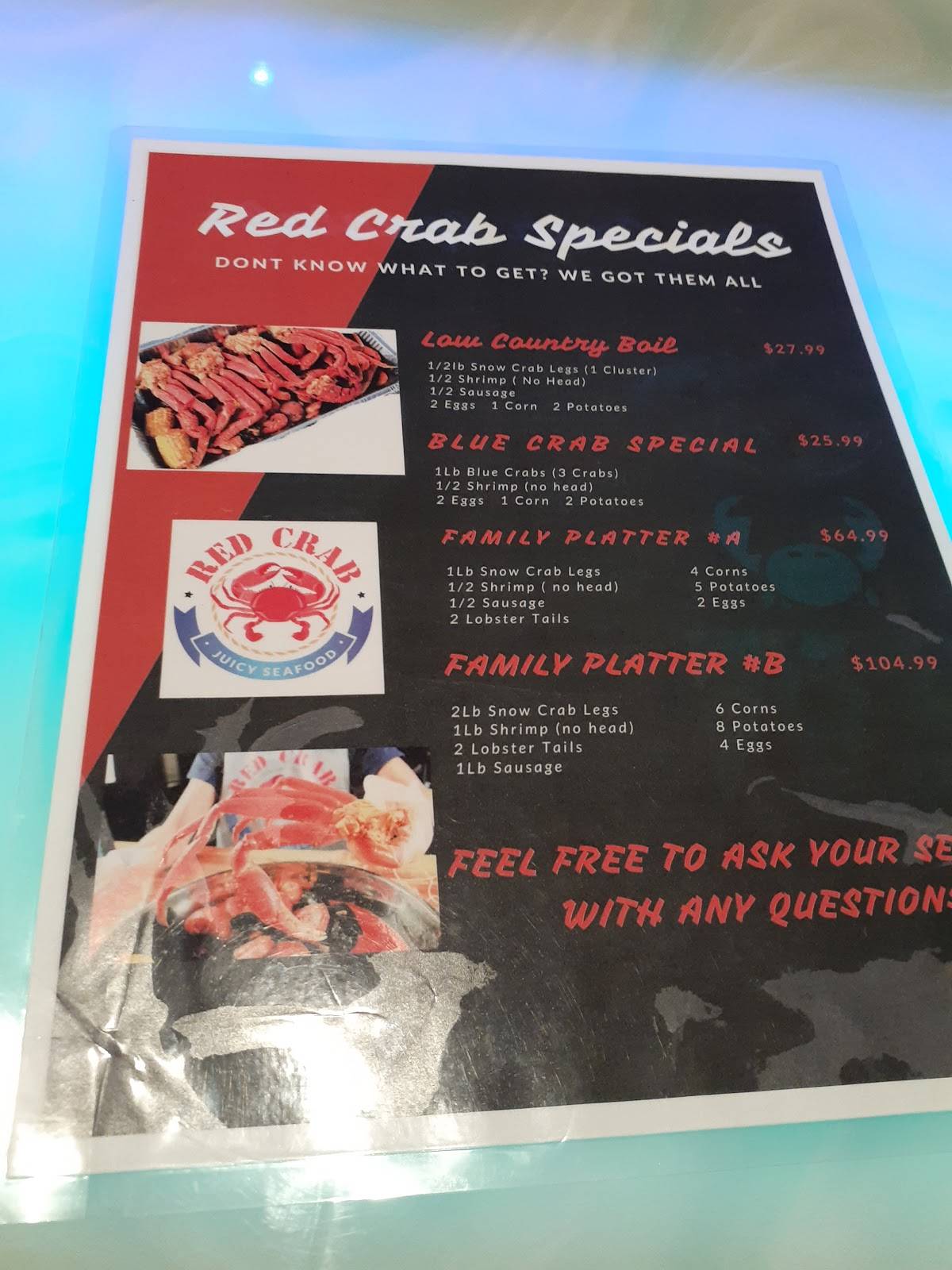 Menu at Red Crab - Juicy Seafood restaurant, Orange City