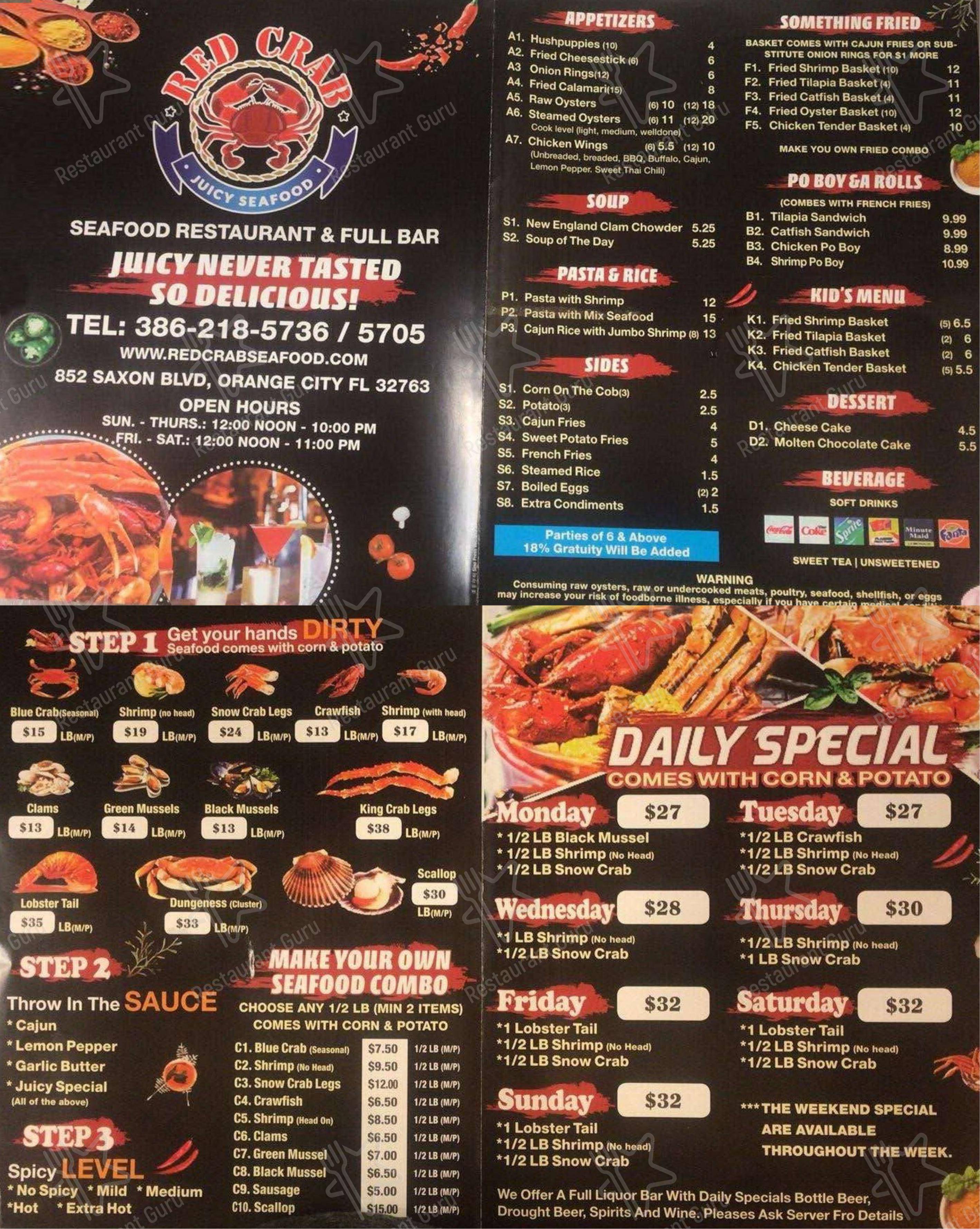 Menu at Red Crab - Juicy Seafood restaurant, Orange City