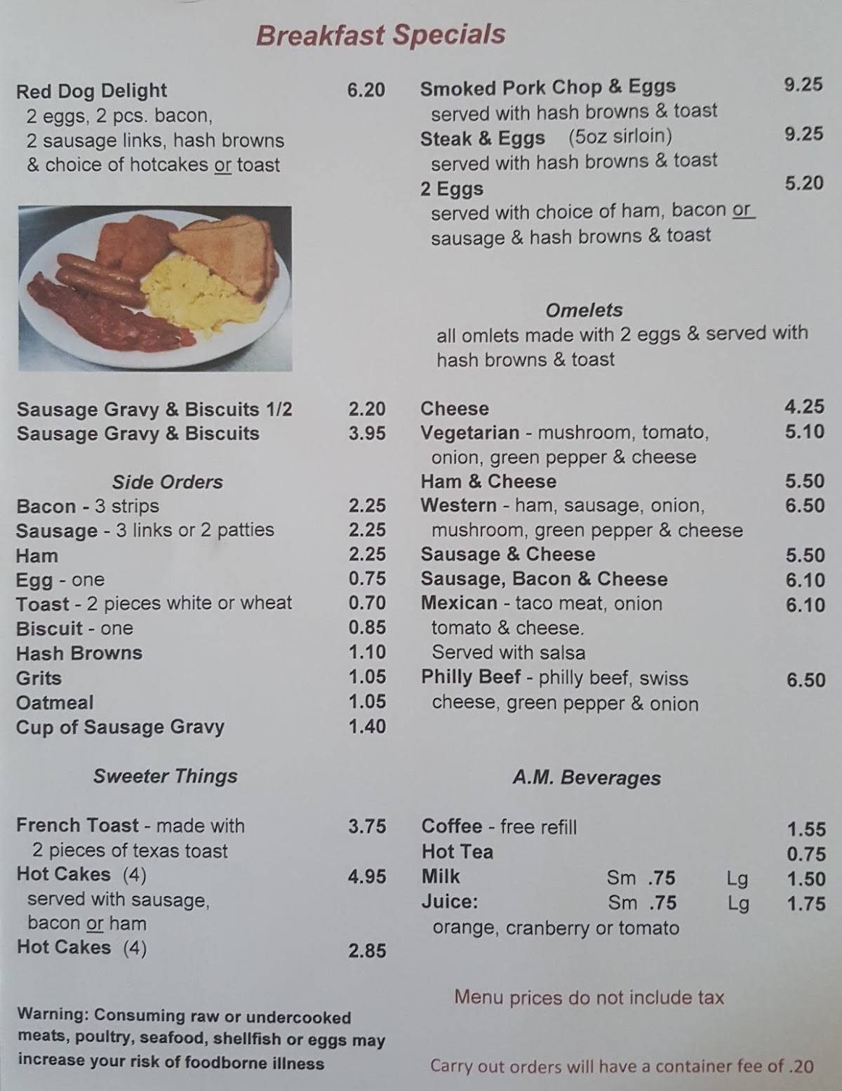 Menu at Red Dog Saloon pub & bar, Muncie