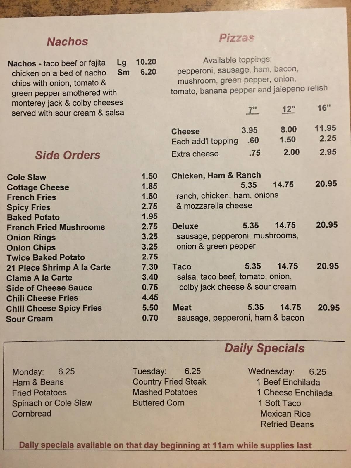 Menu at Red Dog Saloon pub & bar, Muncie