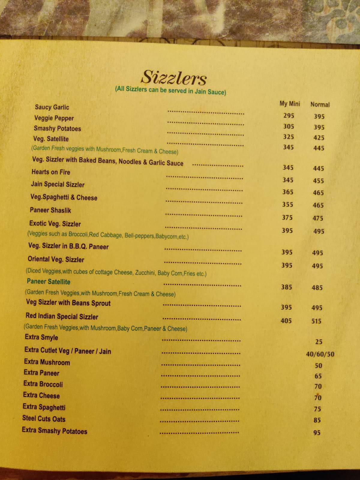 Menu at Red Indian Sizzlers, Mumbai, Telephone Exchange