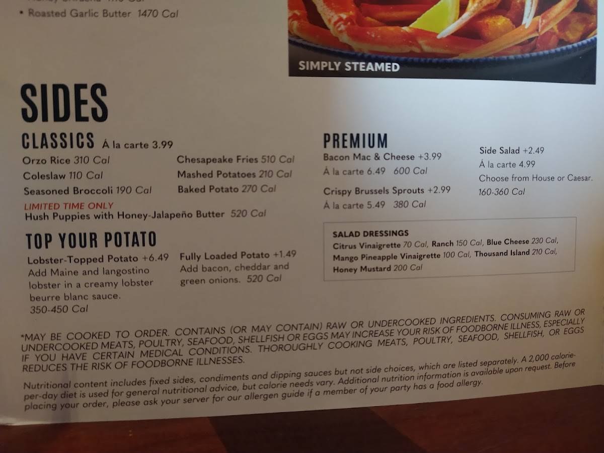 Menu at Red Lobster restaurant, Sioux Falls, 3901 W 41st St