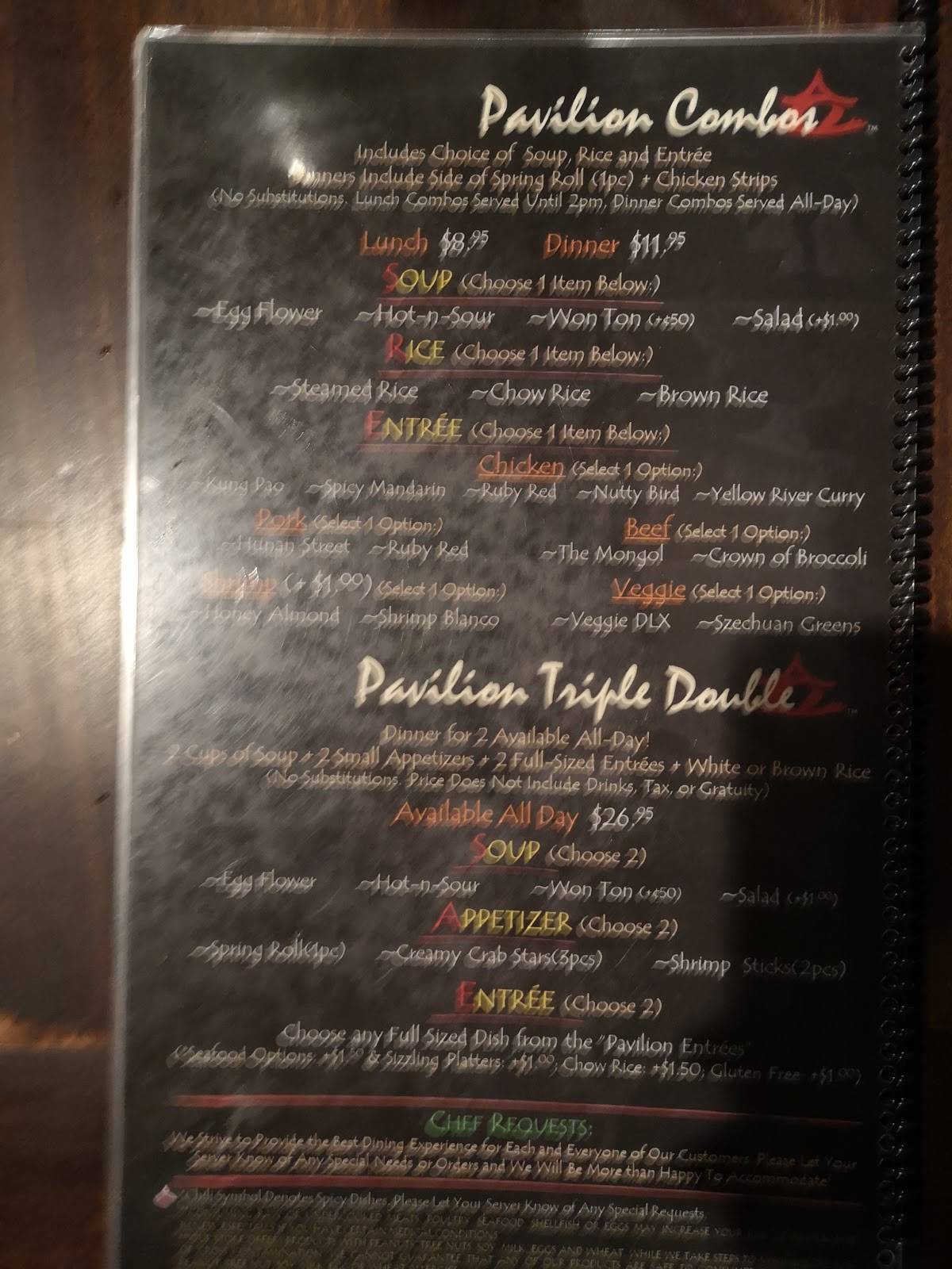 Menu at Red Pavilion Mandarin Cuisine restaurant, Meridian
