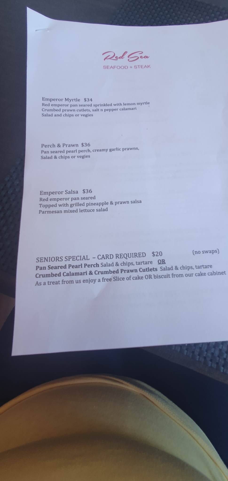 Menu at Red Sea Steak and Seafood restaurant, Maroochydore
