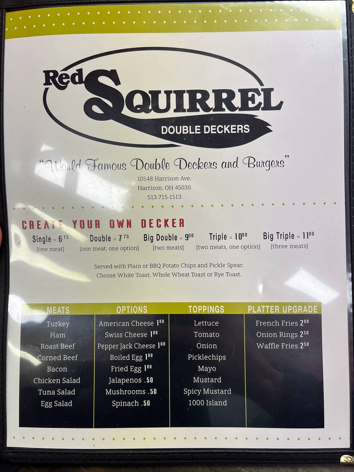 Menu at Red Squirrel Harrison restaurant, Harrison