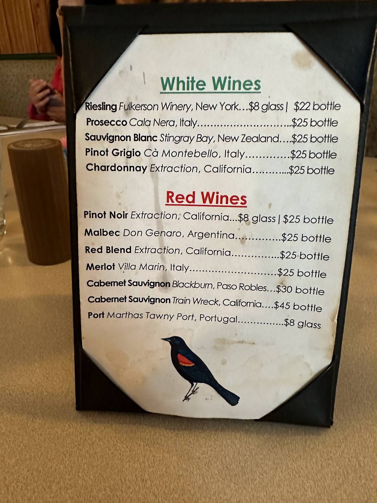 Menu at Red Wing Restaurant, Groveland