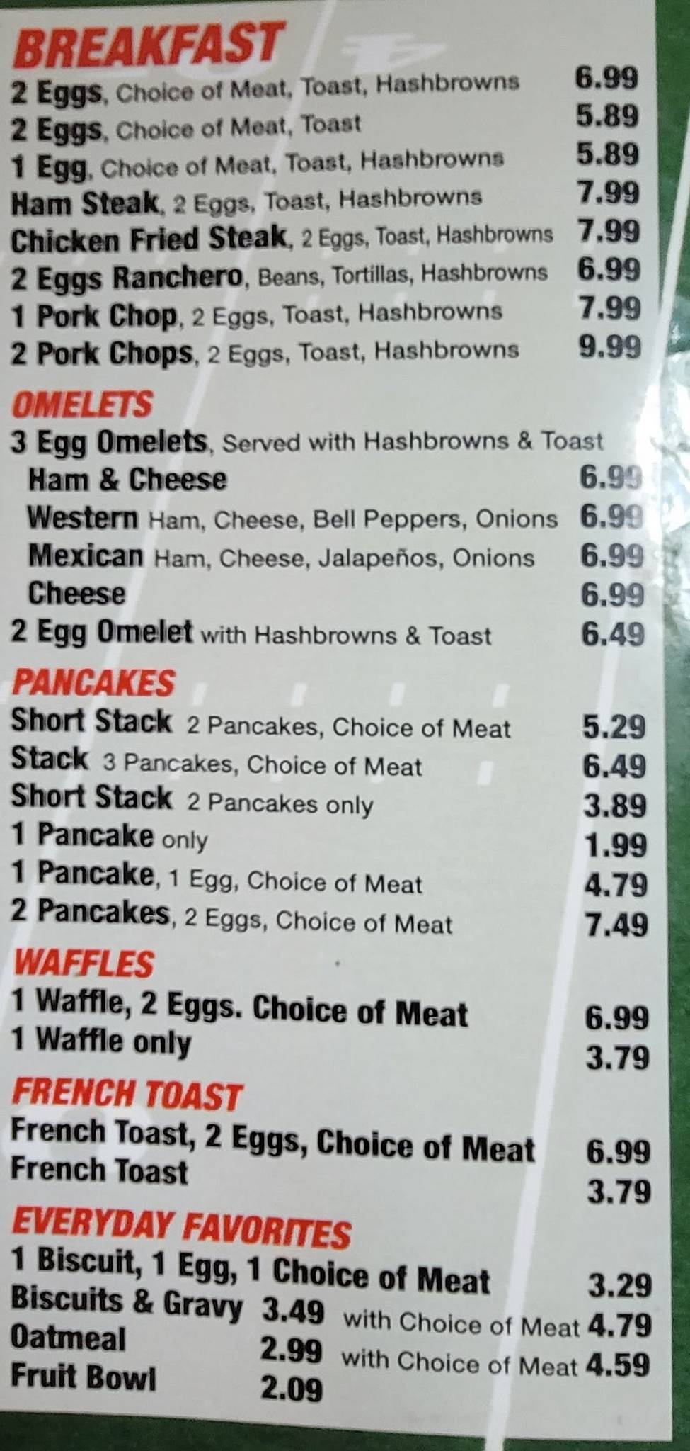 Menu at Red Zone Cafe, Lubbock, Slide Rd