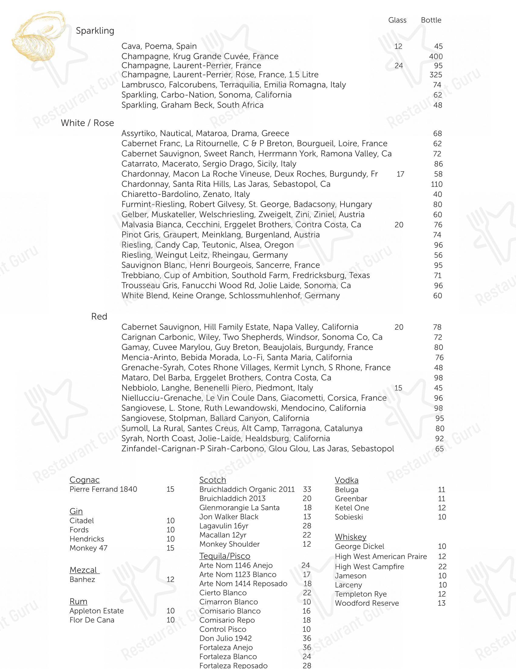 Menu at Redlands Oyster Cult pub & bar, Redlands