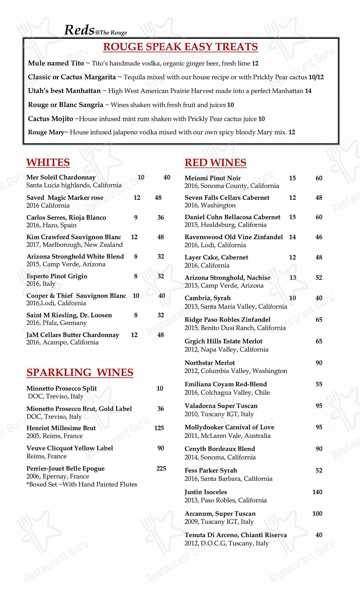Menu at Reds Sedona Grill restaurant, Sedona