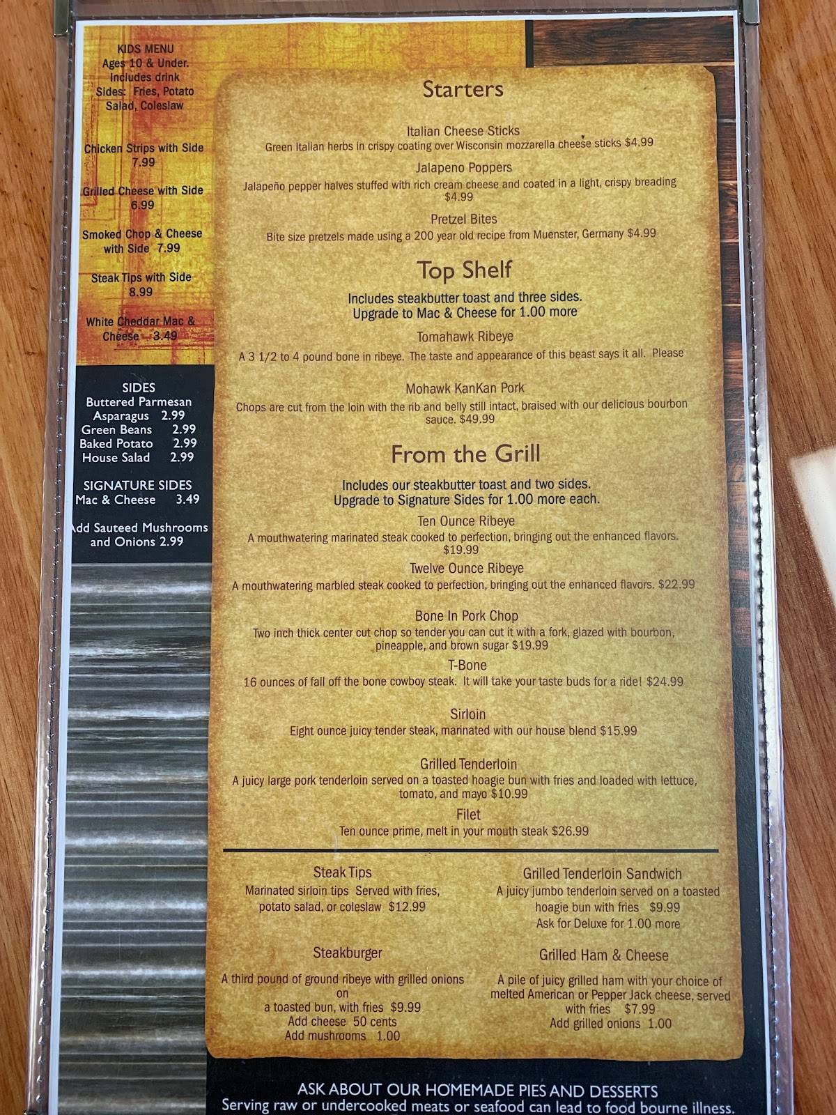 Menu at Reed’s Place: Steak and Chop Shop steakhouse, Seymour