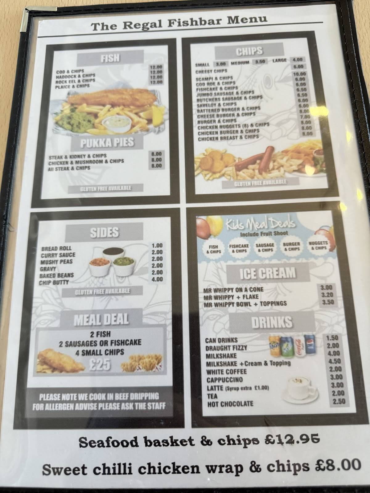 Menu at Regal restaurant, Felixstowe, Sea Rd