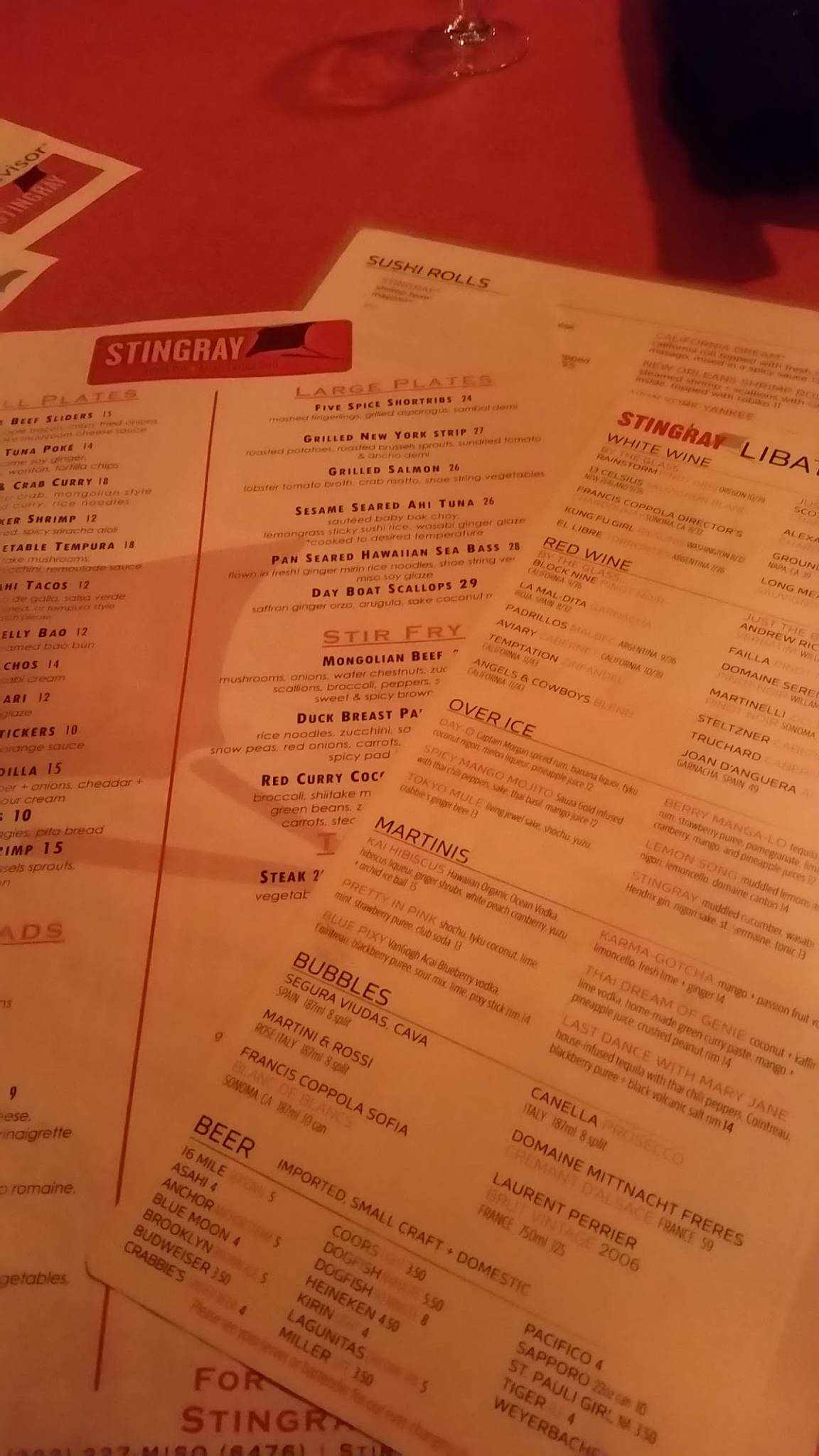 Menu at Stingray Sushi Bar + Asian Grill, Rehoboth Beach