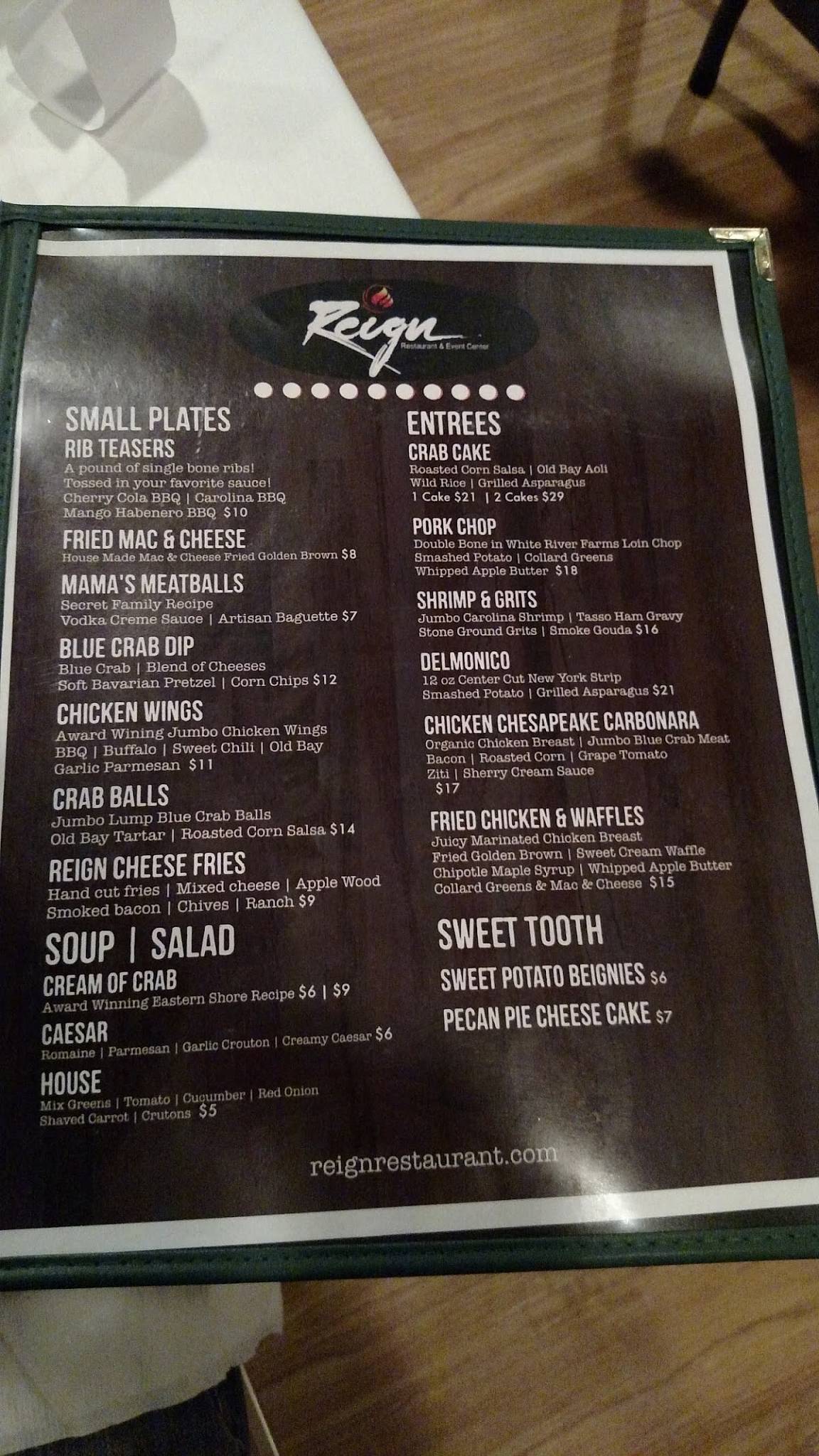 Menu at Reign Restaurant and Bar, Salisbury