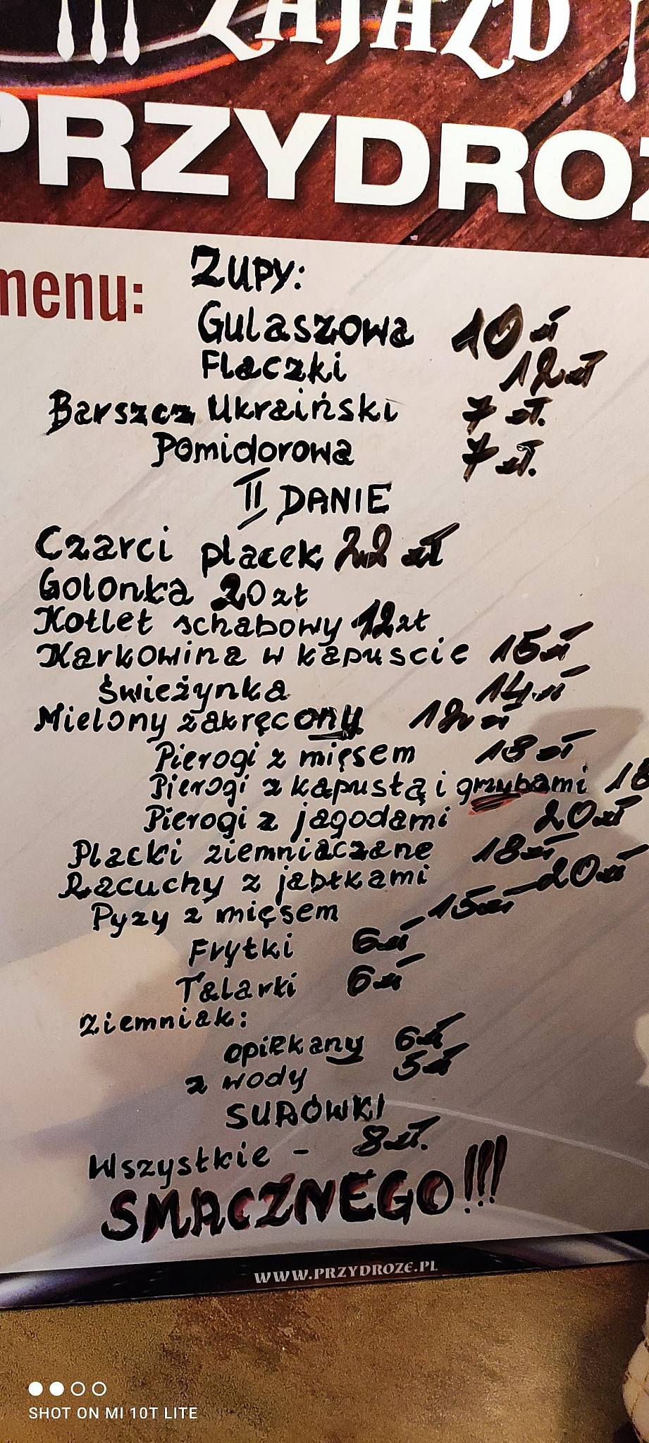 Menu at Restauracja Przydroże restaurant, Narew