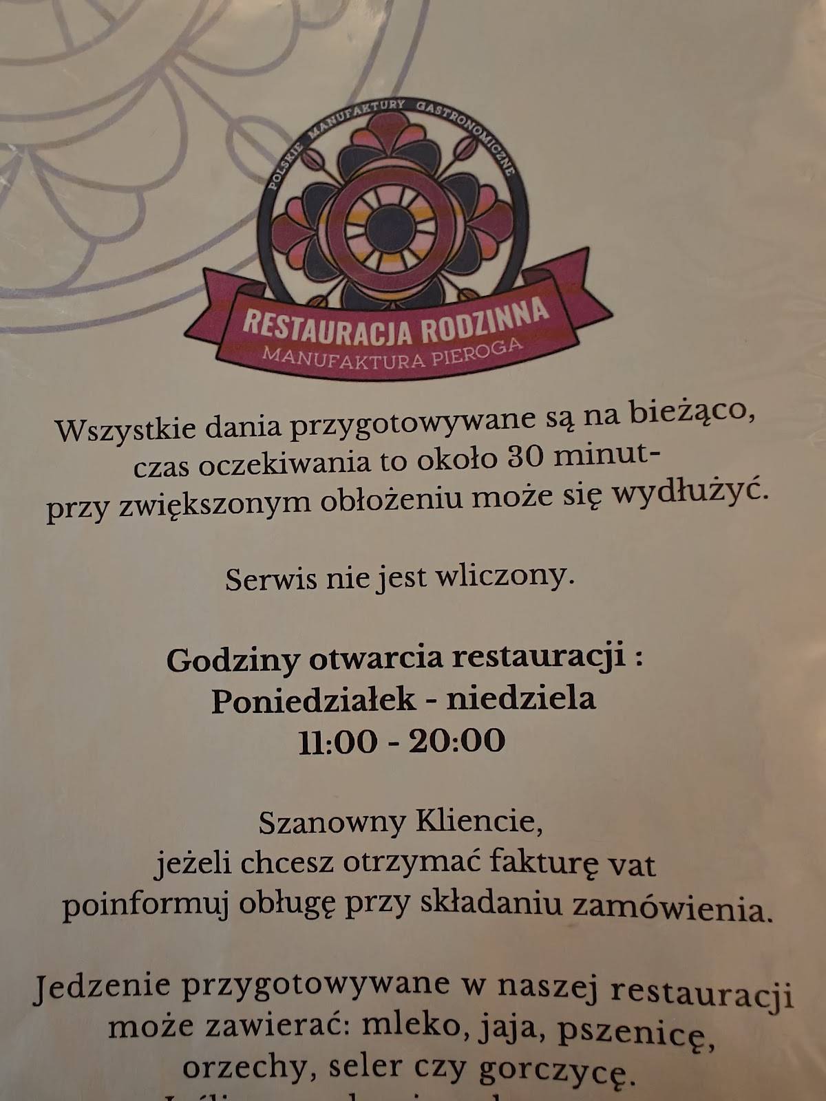 Menu at Restauracja Rodzinna Mateczny restaurant, Kraków