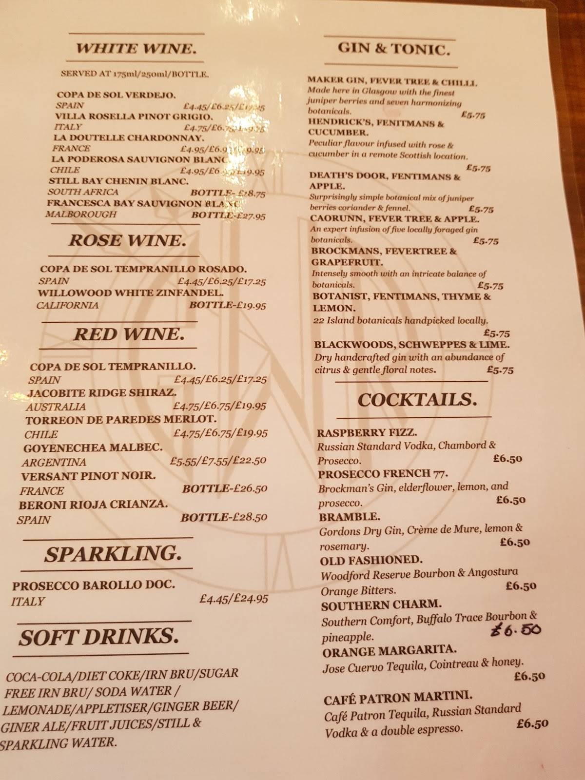 Menu at 1051 GWR restaurant, Glasgow, Great Western Rd