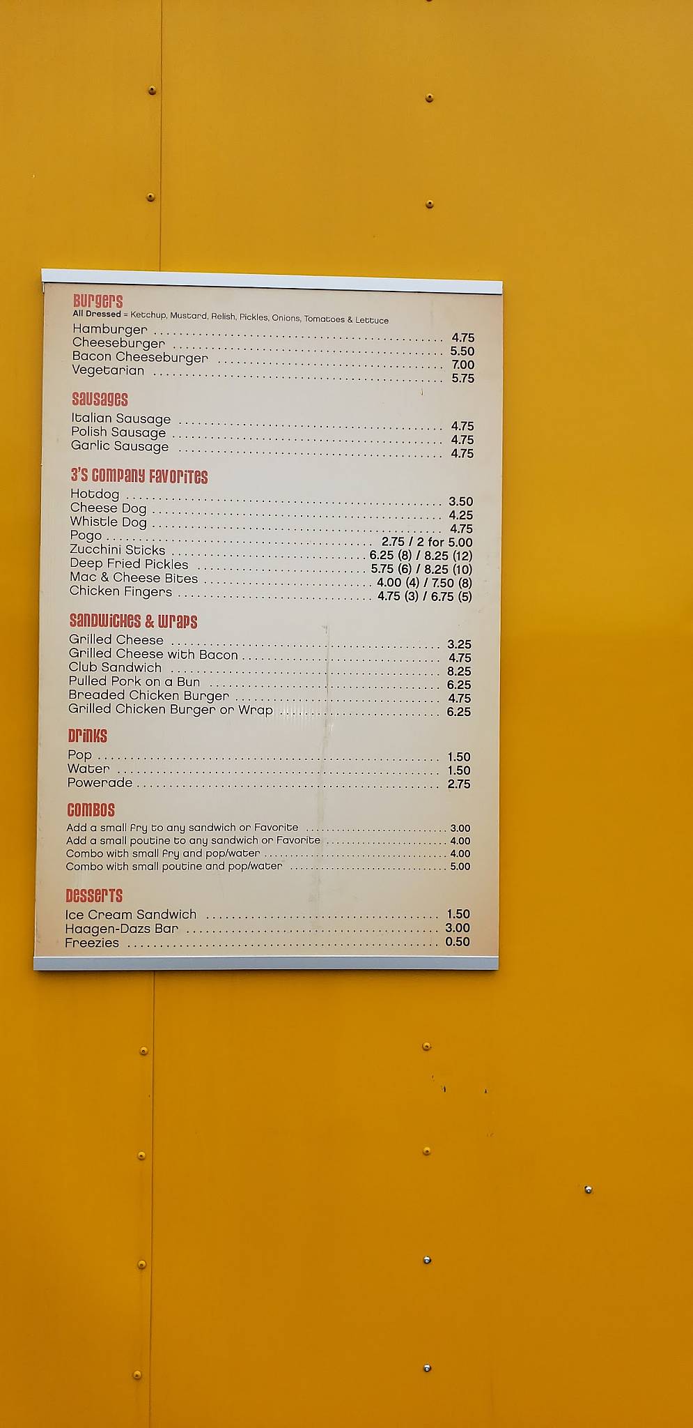 Menu at 3’s Company Chip Wagon Prescott restaurant, Prescott