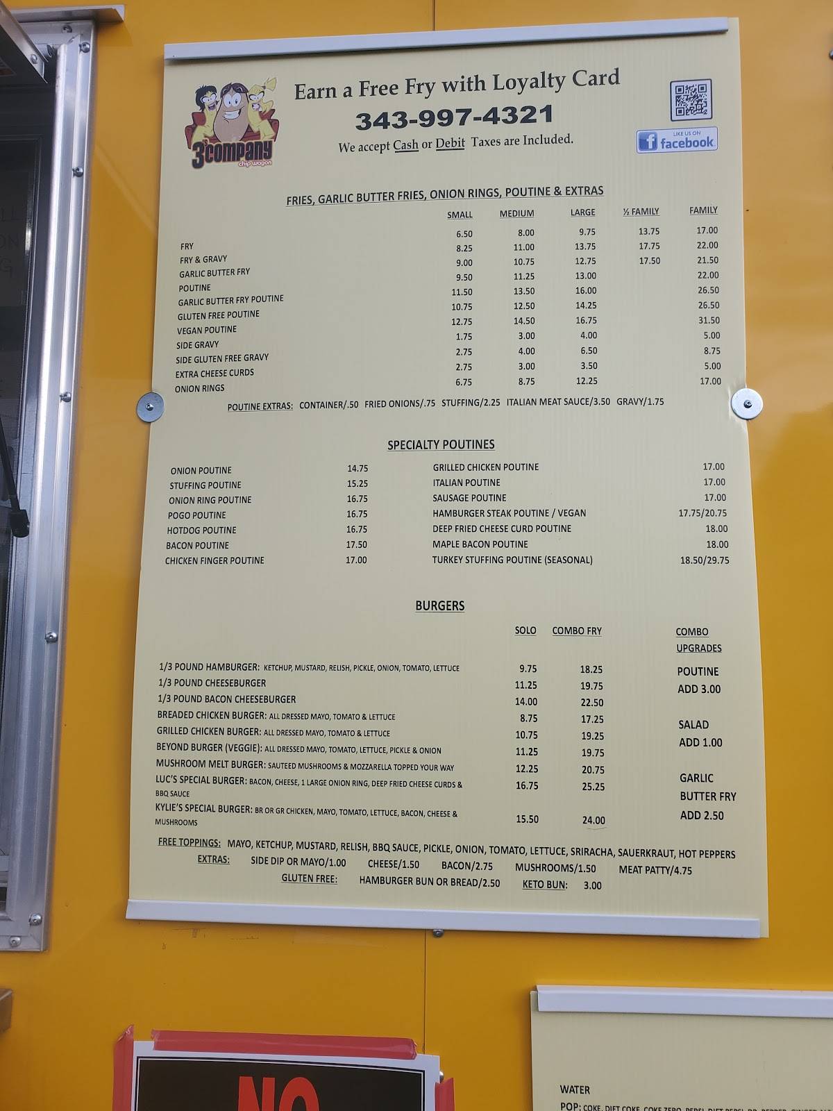Menu at 3’s Company Chip Wagon Prescott restaurant, Prescott