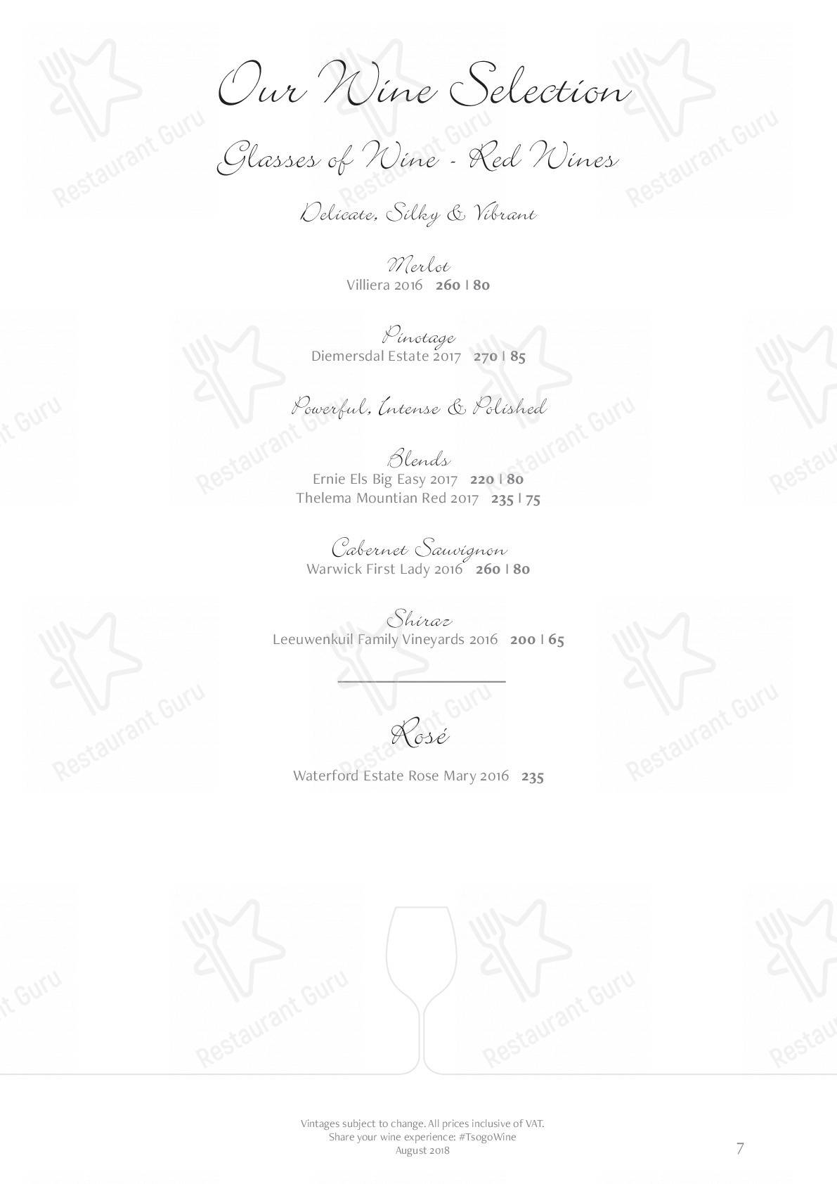Menu at 54 on Bath restaurant, Johannesburg