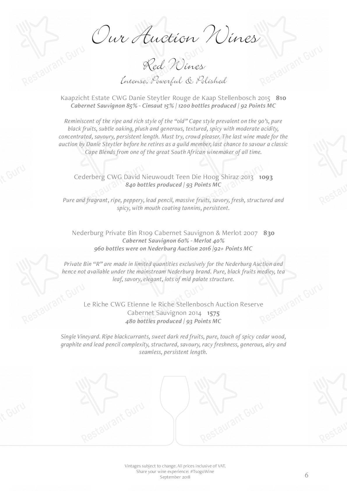 Menu at 54 on Bath restaurant, Johannesburg