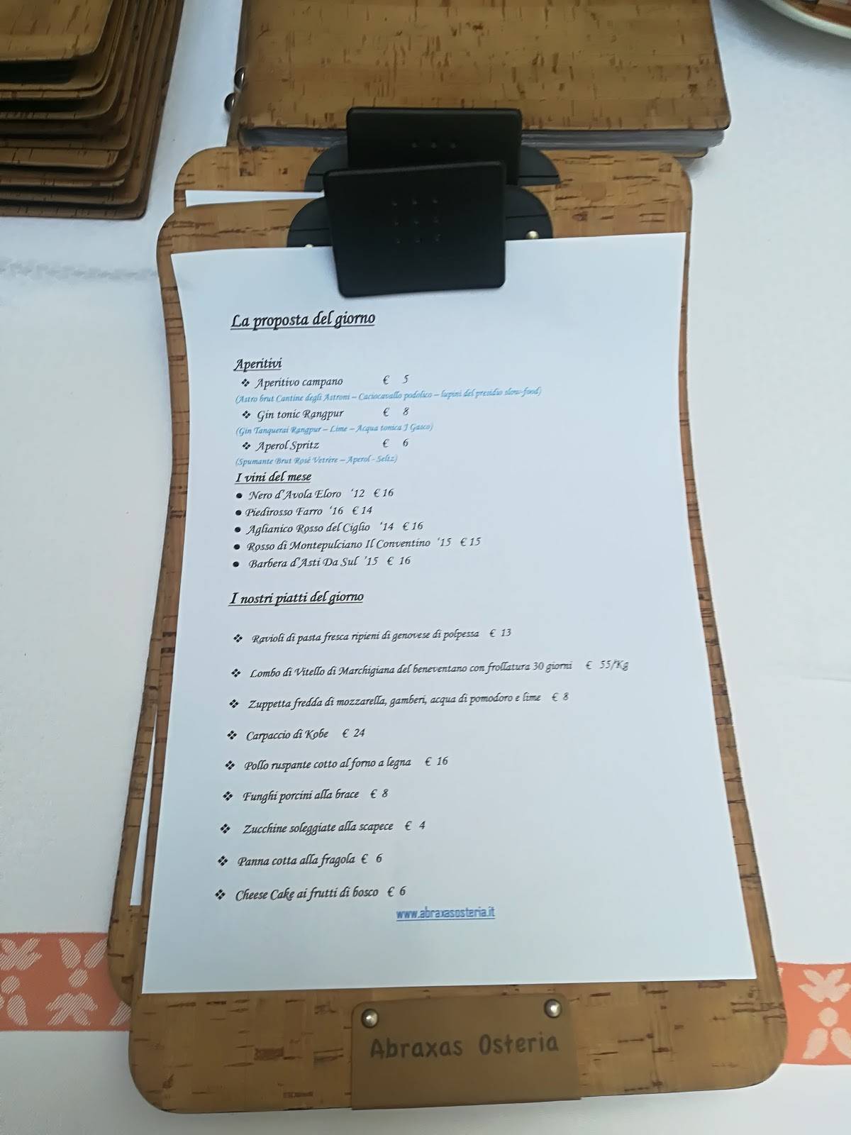 Menu da Abraxas Osteria ristorante, Pozzuoli, Via Scalandrone