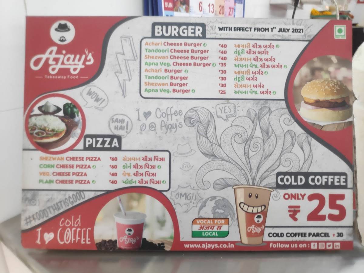 Menu at Ajay's - Shravan Chokdi, Bharuch
