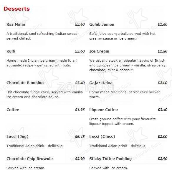 Menu at Akbar's Restaurant, Manchester