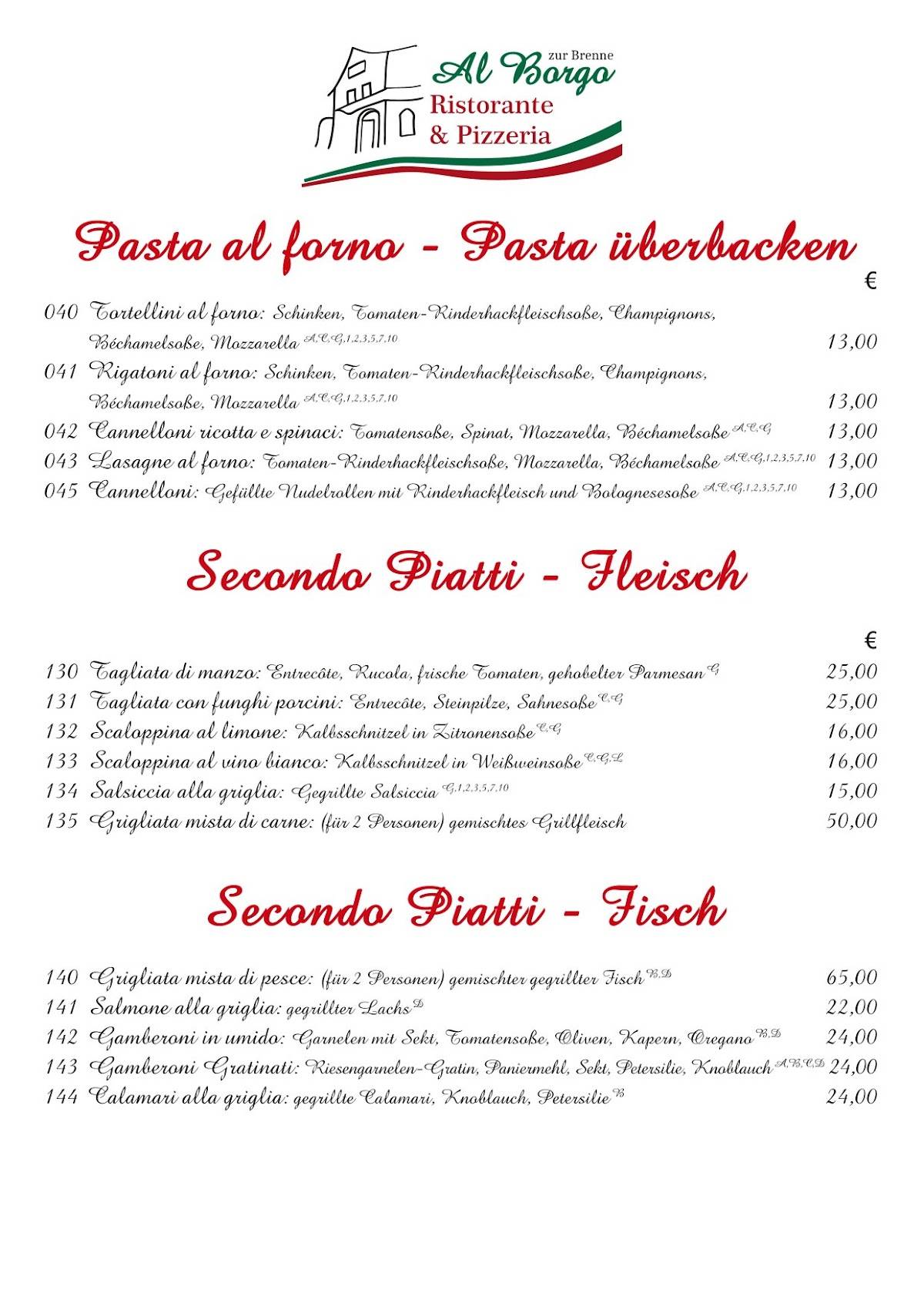 Speisekarte von Al Borgo restaurant, Kirchheim unter Teck