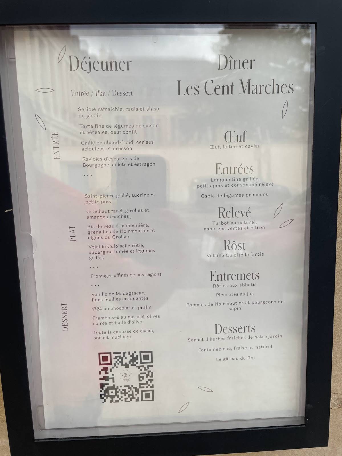 Menu au Restaurant Alain Ducasse - Le Grand Contrôle, Versailles