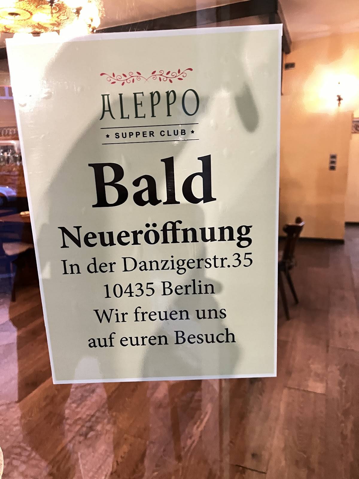 Speisekarte von Aleppo Supper Club, Berlin, Wühlischstraße 21