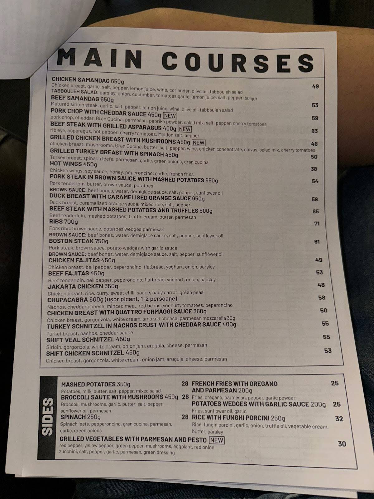 Menu at Alt Shift, Bucharest