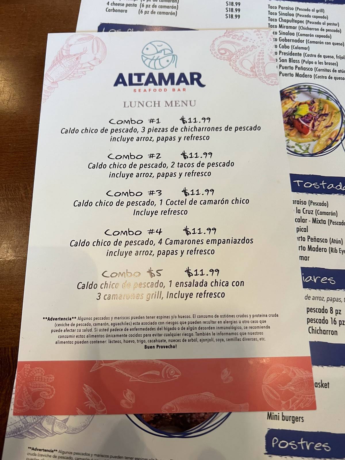Menu at Altamar Seafood & Bar, Pharr