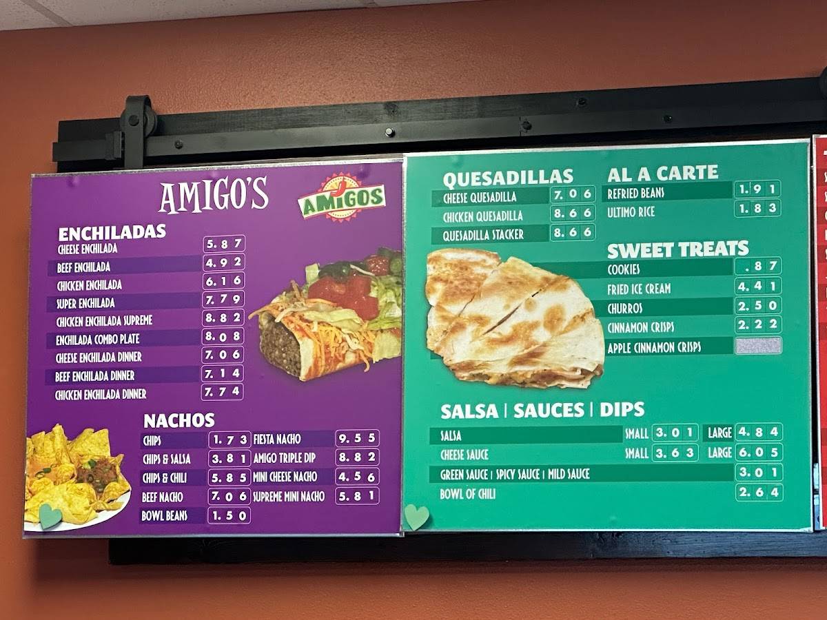 Menu at Amigo's Tex Mex restaurant, Carthage