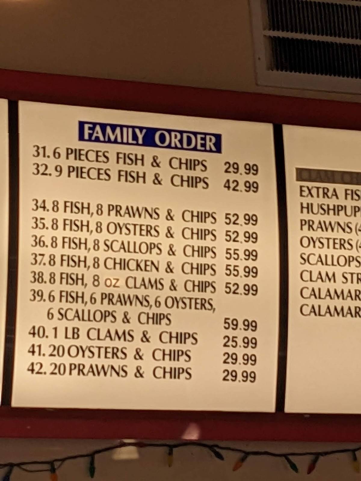 Menu at Anchors Fish & Chips restaurant, Roseville