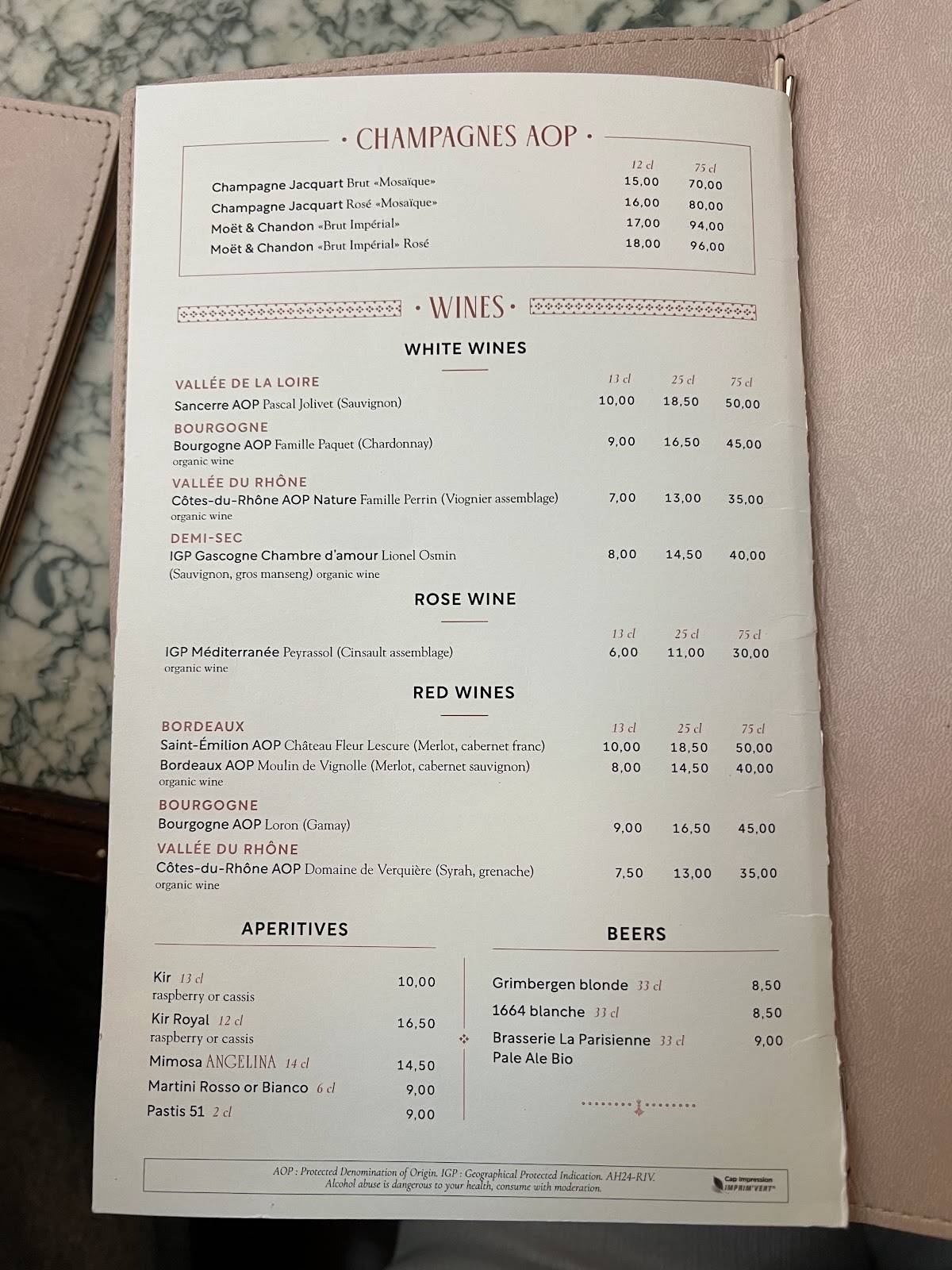 Menu at Angelina restaurant, Paris, 226 Rue de Rivoli