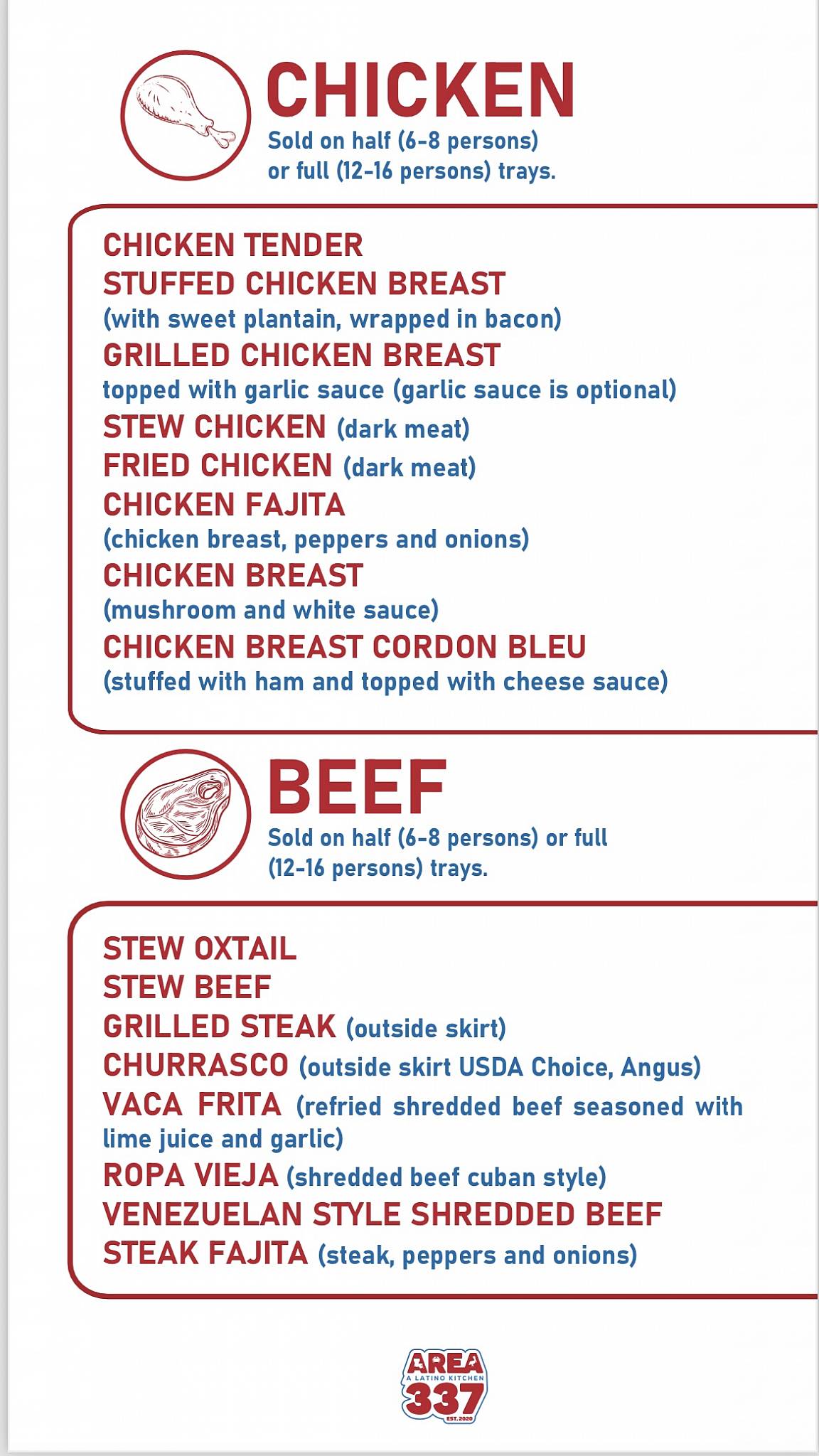 Menu at Area 337 restaurant, Lake Charles
