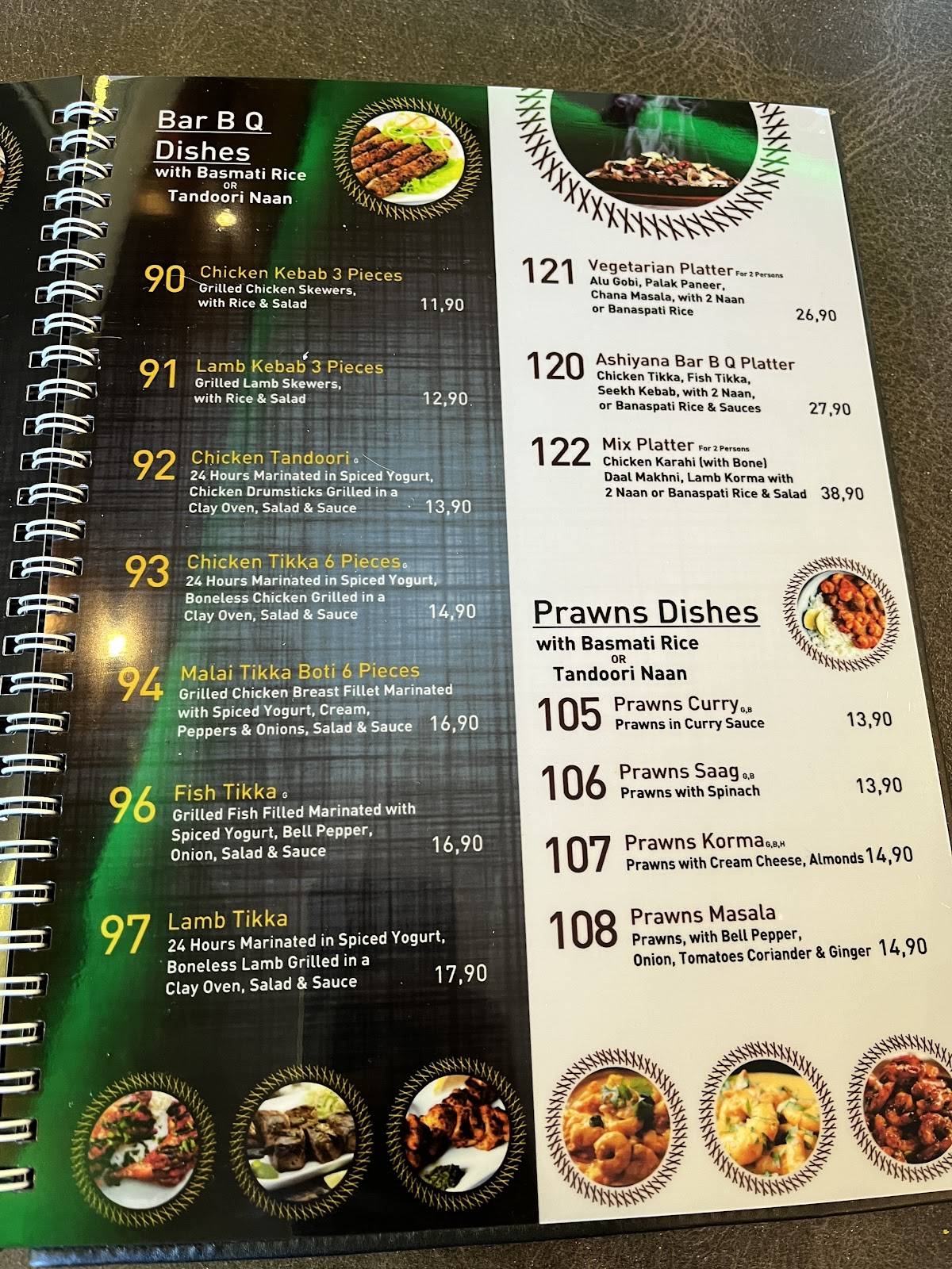 Menu at Ashiyana Halal Pakistani restaurant, Berlin