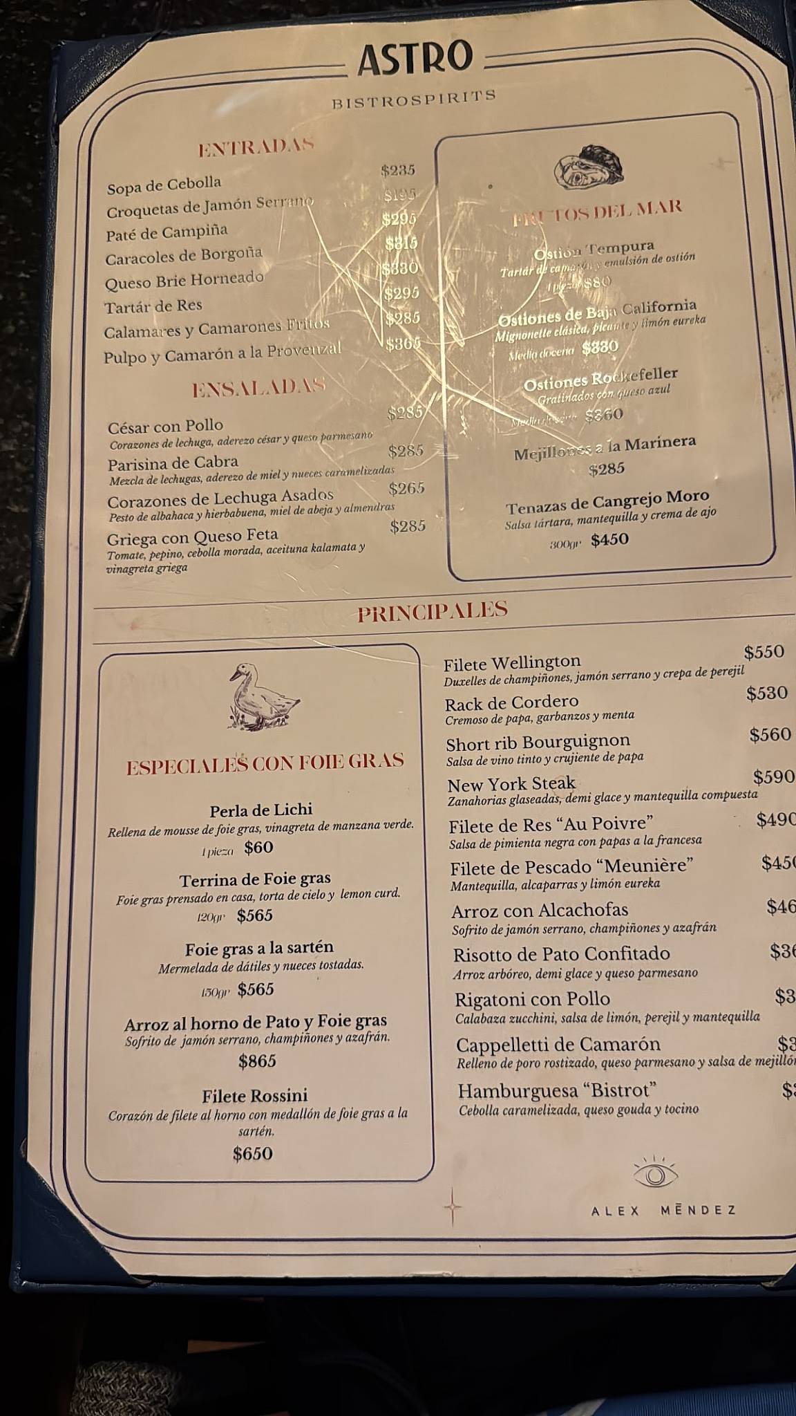 Carta del restaurante Astro Bistrospirits, Merida