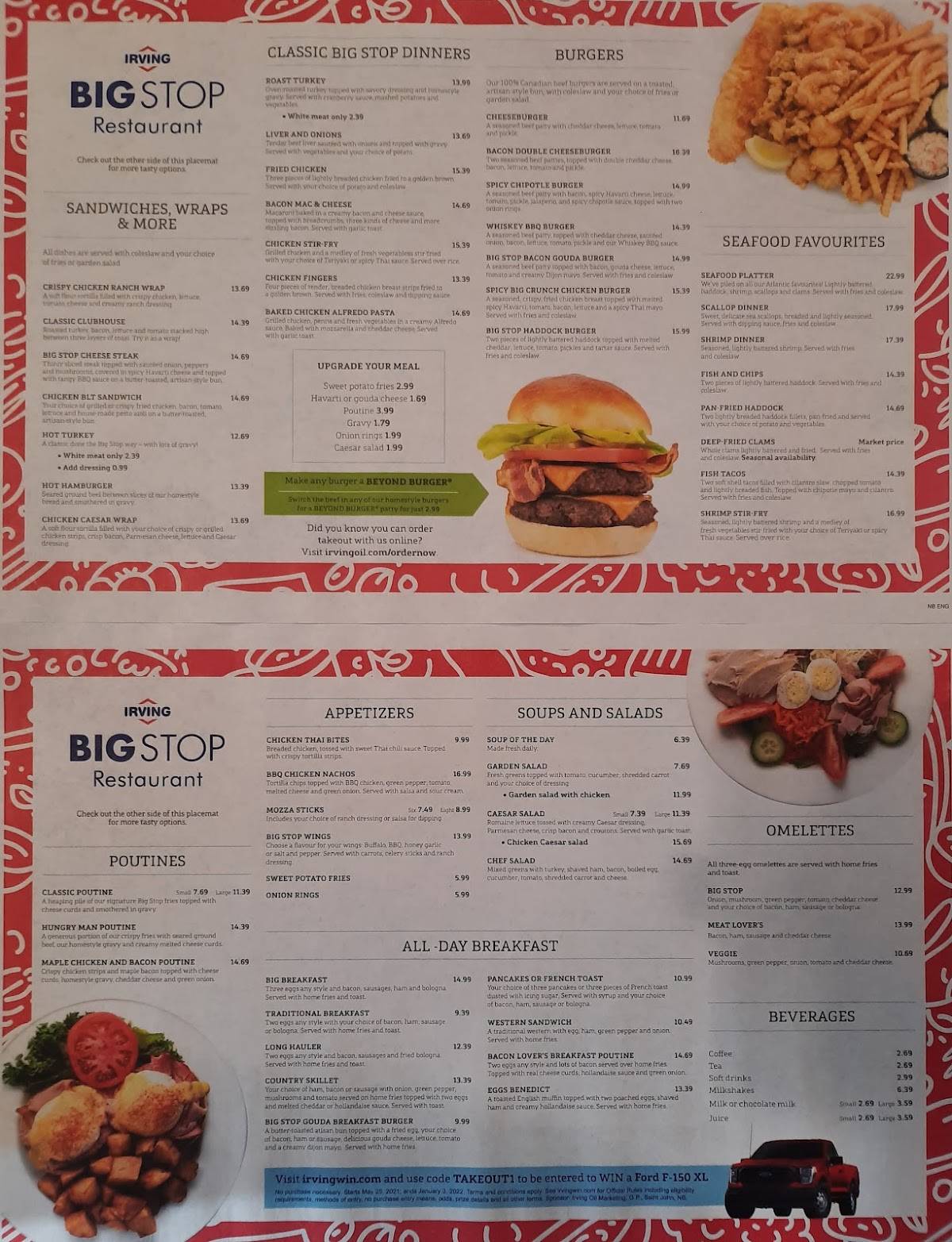 Menu at Aulac Big Stop Restaurant, Aulac, 170 Aulac Rd