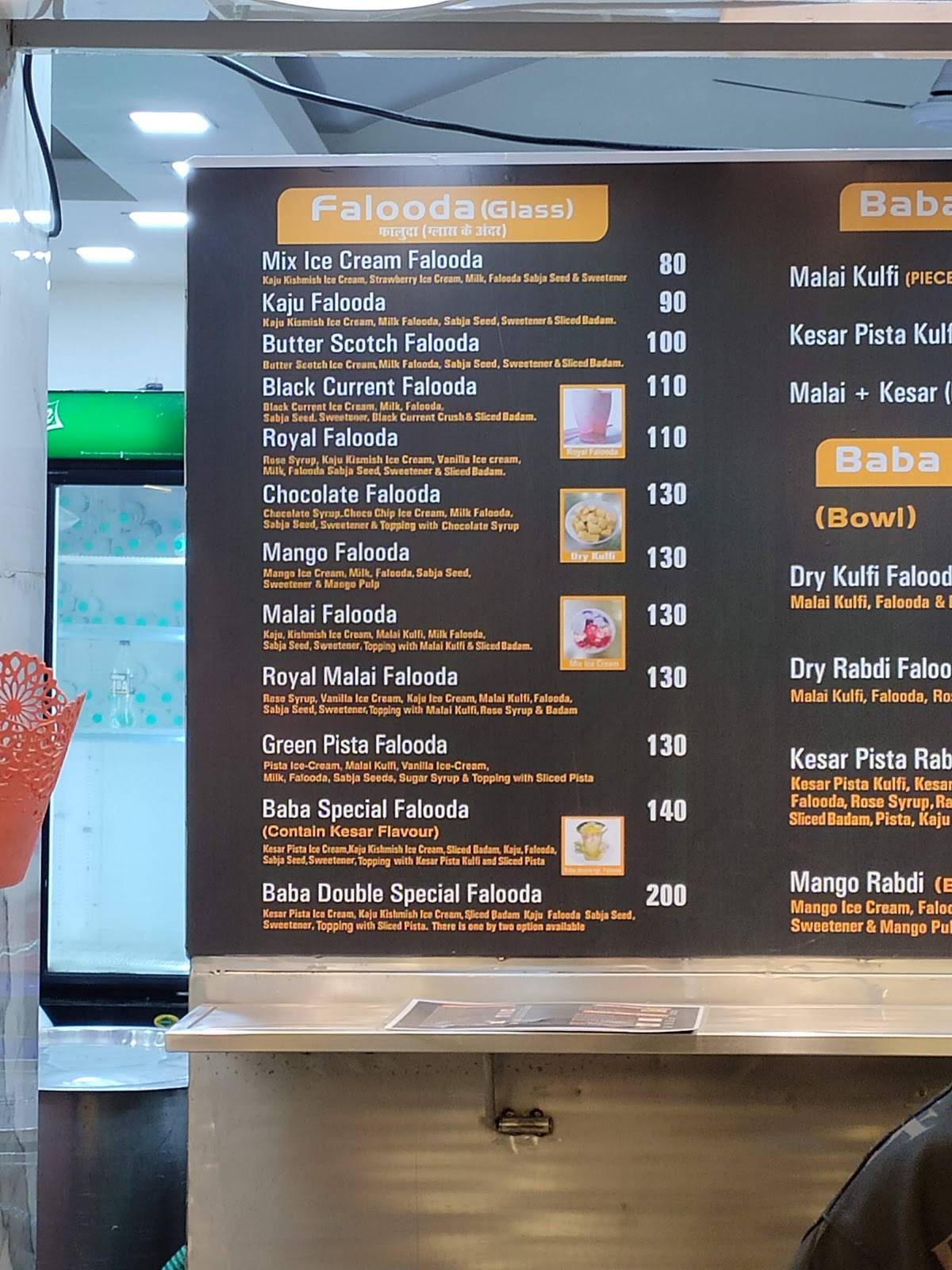 Menu at Baba Falooda & Chat Corner, Mumbai
