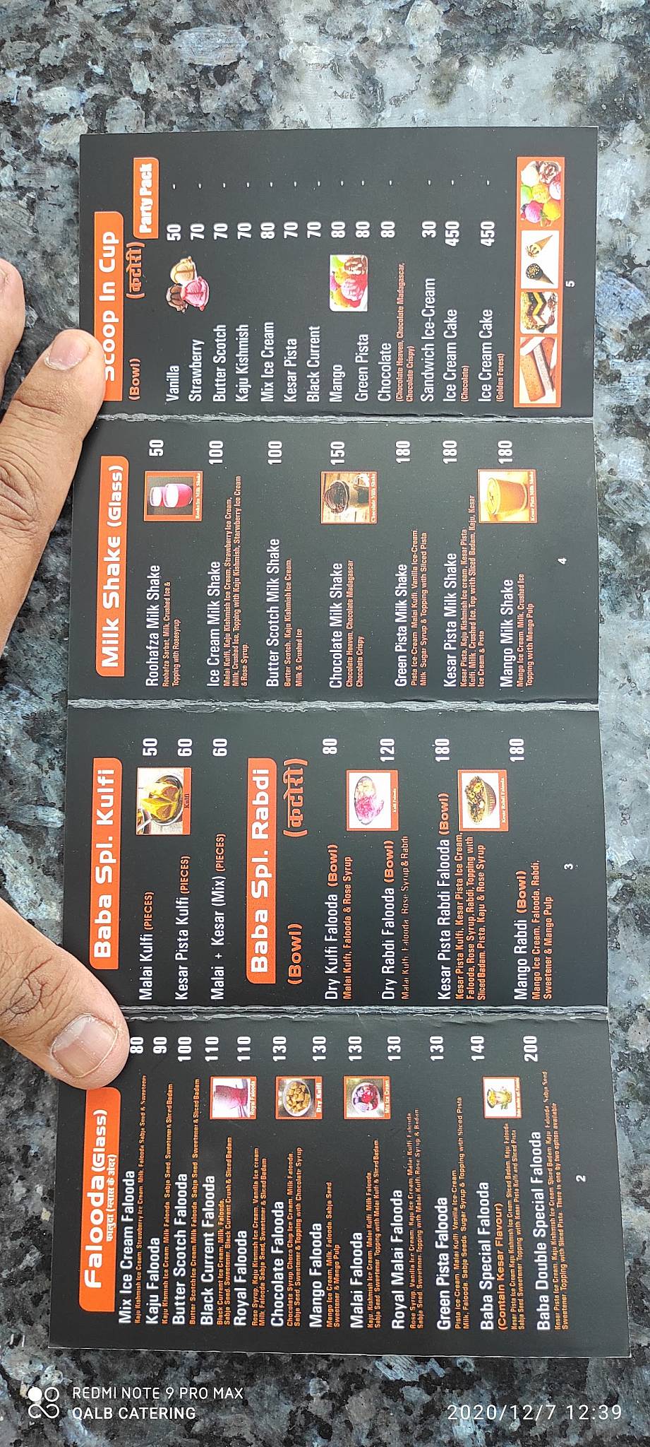 Menu at Baba Falooda & Chat Corner, Mumbai