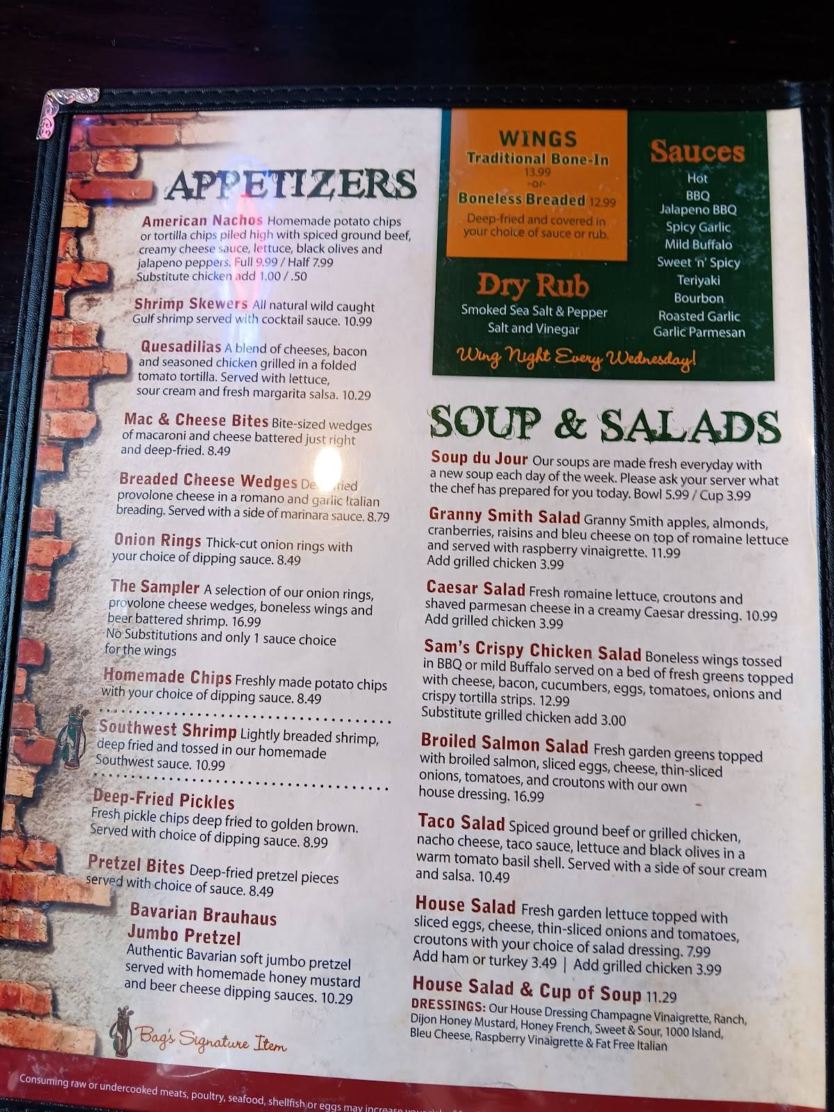 Menu at Bags Sports Pub Sugarcreek, Sugarcreek