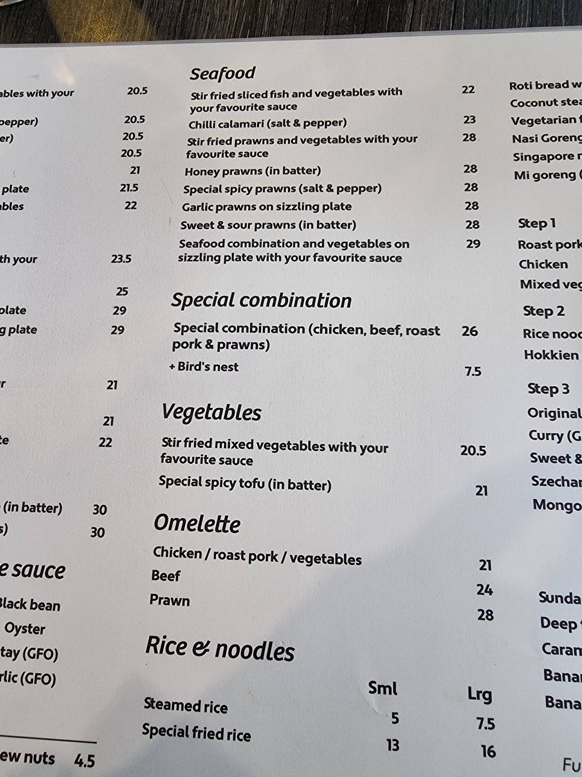 Menu at Bambu Bali restaurant, Mount Evelyn