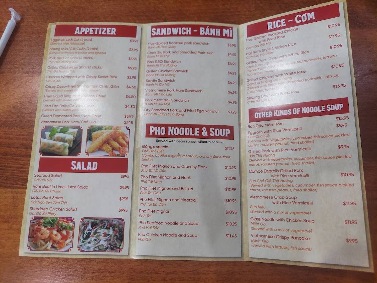 Menu at Banh Mi Dang restaurant, Evans