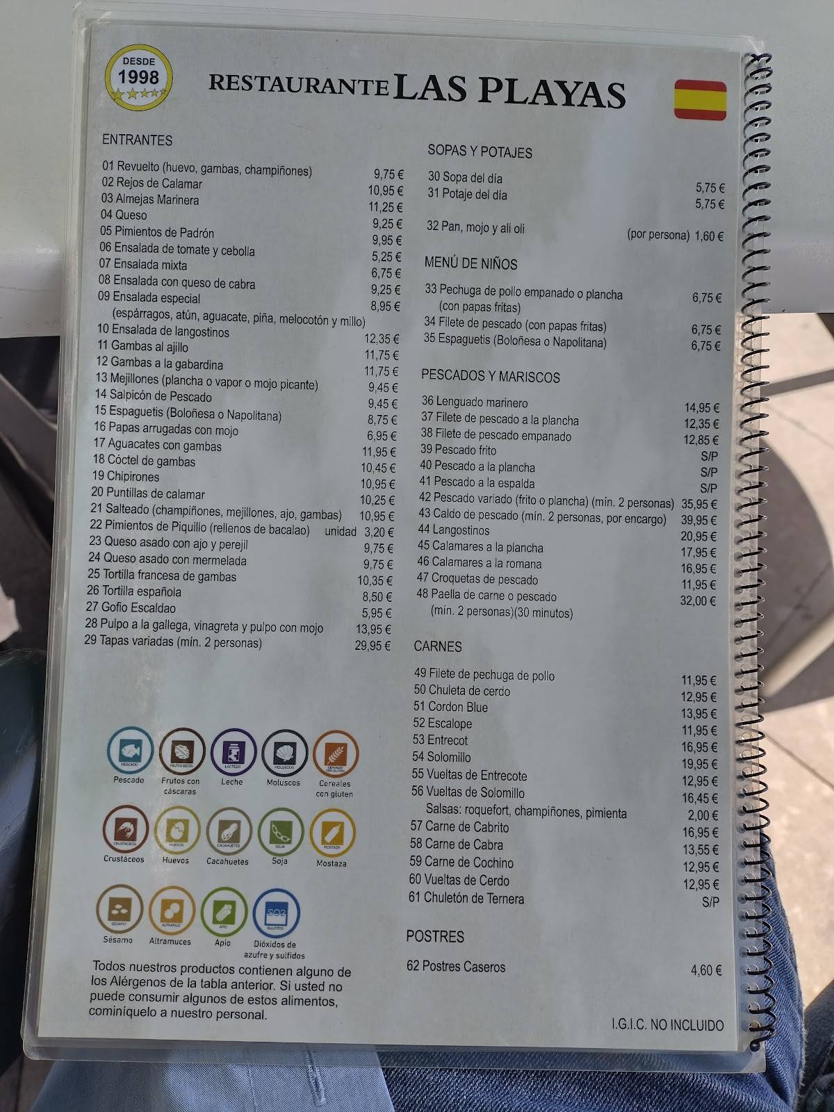 Menu at Bar Restaurante Las Playas, Las Playitas