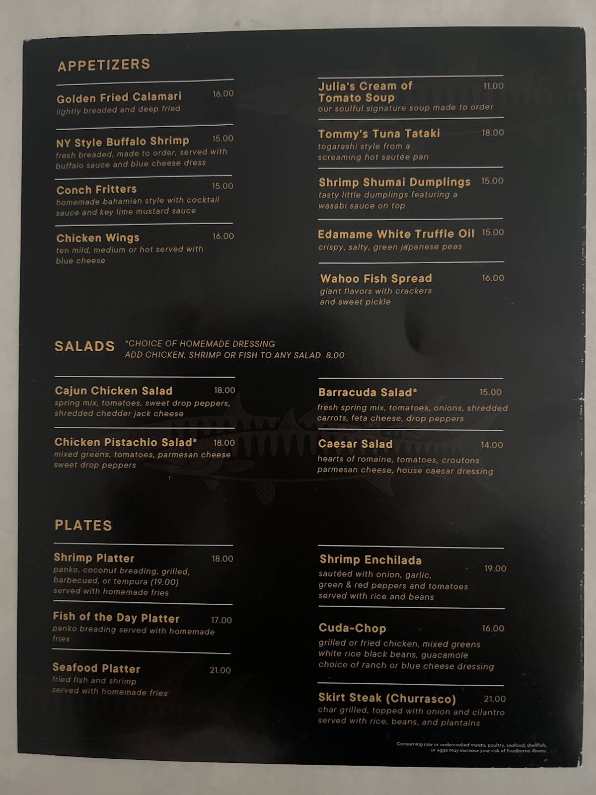 Menu at Barracuda Grill Restaurant, Marathon